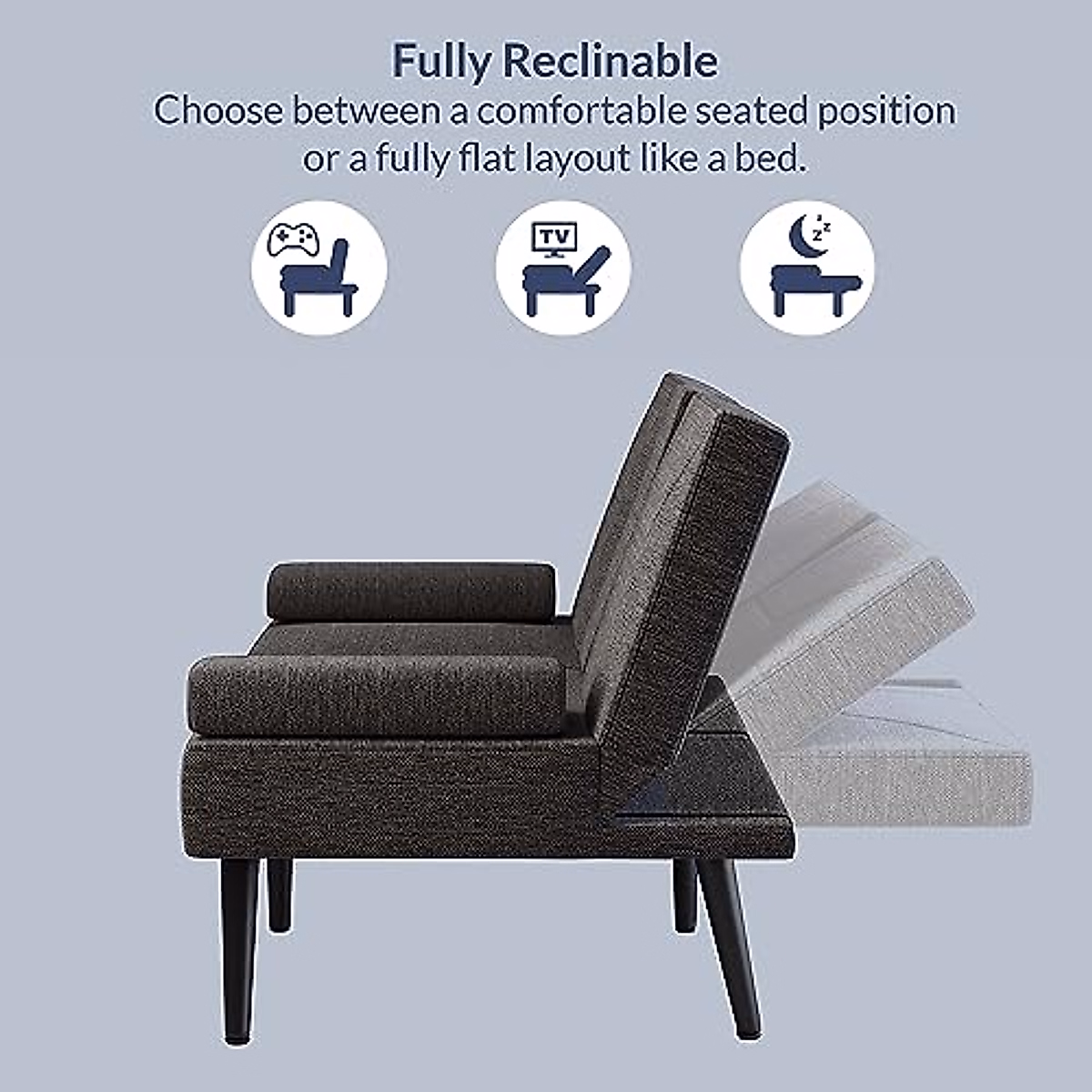 BELLEZE Convertible Sofa Bed with USB Charging Port, Modern Loveseat, Sleeper Sofa, Futon Couch for Living Room, Guest Room, Garage - Madison (Dark Gray Linen)