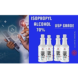 Isopropyl Alcohol (IPA) 70% - USP Medical Grade - 1 Gallon (4 x 32 FL Oz Bottles) - Rubbing Alcohol with Leak Proof Seals - Alliance Chemical - Made in America