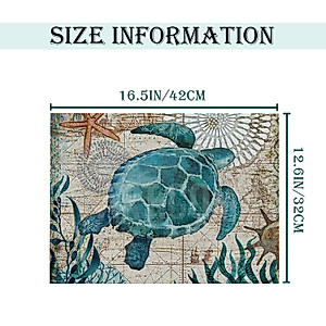 Ocean Animals Placemats Set of 4 Marine Organism Sea Horse Turtle Shell Octopus Table Mats for Dining Table 16.5x12.6 Inches