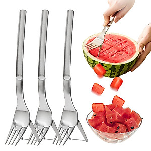 Abnaok 3PCS Watermelon Slicer Cutter, 2-in-1 Watermelon Fork Slicer, Summer Watermelon Cutting Artifact, Stainless Steel Fruit Forks Slicer Knife for Family Parties Camping