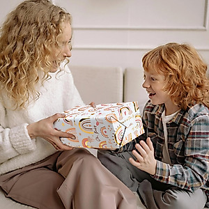 Afucus Boho Rainbow Wrapping Paper, Gold Foil Rainbow, Clouds, Hearts and Stars Themed Gift Wrap Paper, Cute Mini Rolls for Birthday, Baby Shower, Boy, Girl, Kids (17 Inch X 33 Feet)