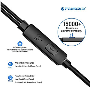 Fixscad Y490, Earphones in-Ear Headphones with Mic, High Sensitivity Microphone – Noise Isolating, High Definition for Music, Earbuds for Samsung, iPhone, iPad, Smartphone, MP3 Players.