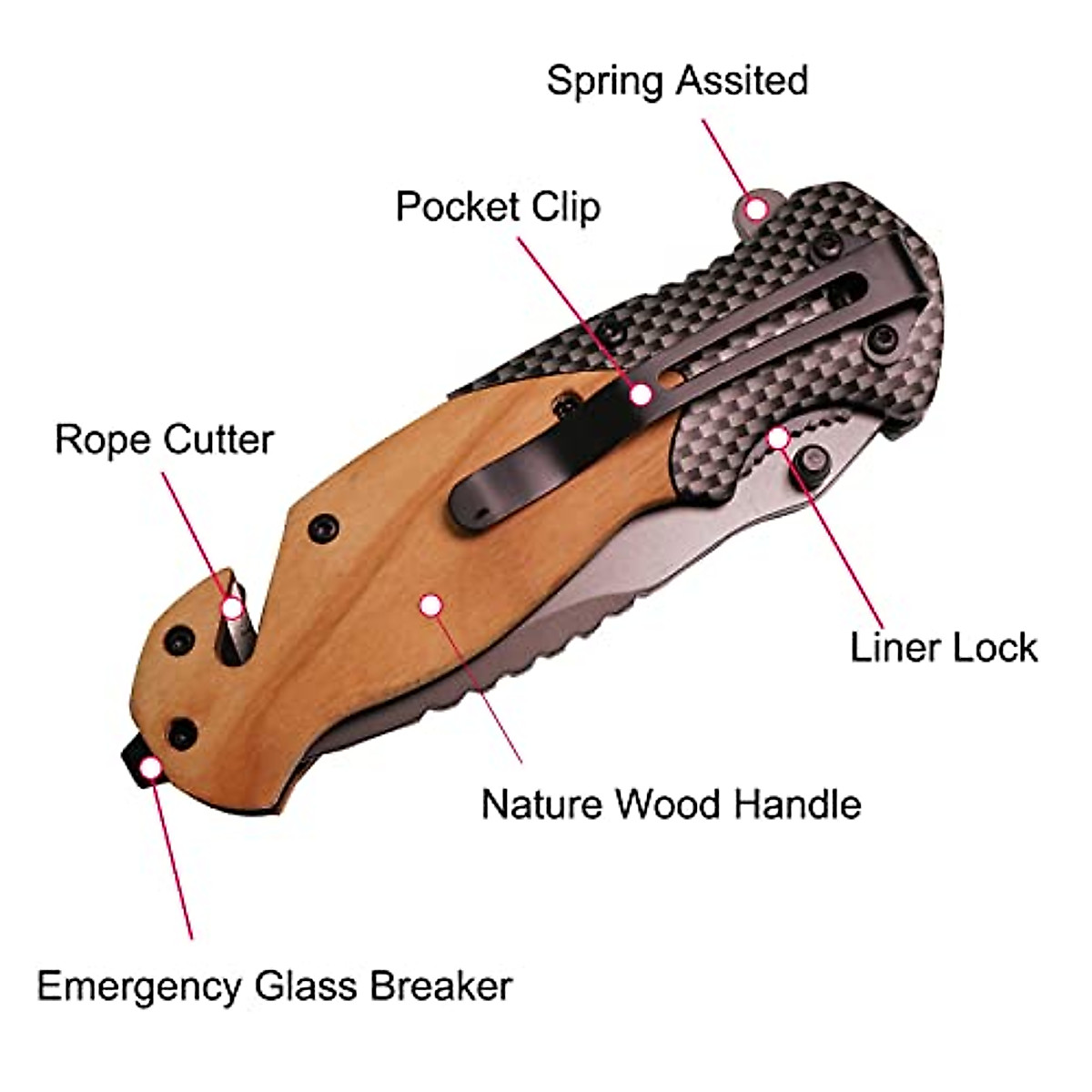 Pocket Knife for Men with Wood Gift Box Case Set, Tactical Knife with Clip for Hunting Survival EDC Camping, Cool Folding Knife for Christmas Gifts, Anniversary, Birthday(Wood)