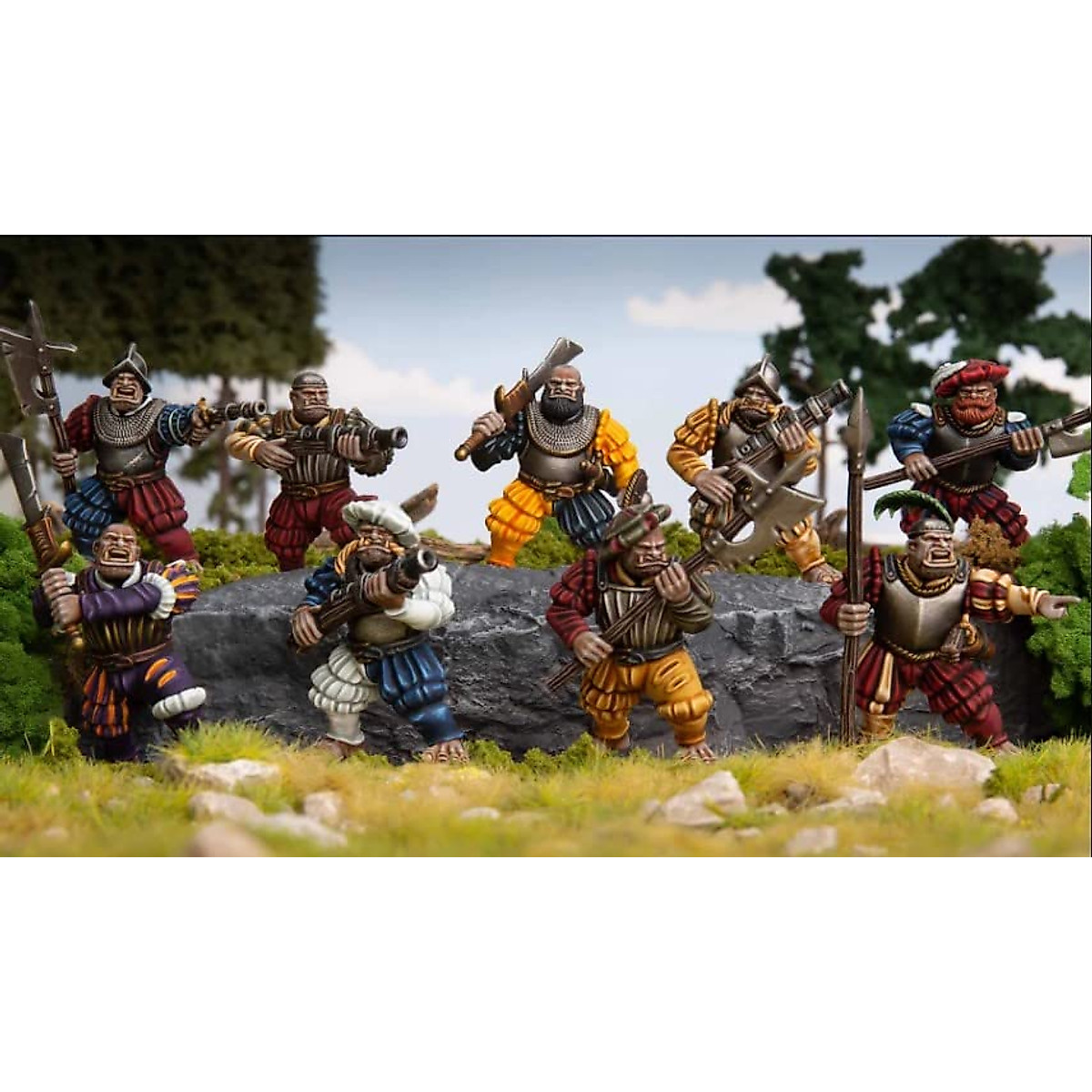 Death Fields/Classic Fantasy: Landsknecht Ogres (9 Multi Part Hard Plastic 28mm Figures) Made in The USA