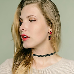 Vintage Queen of Hearts Earrings Accessories, Lolita Red Dangle Earrings, Clown Red Heart Earrings, Red Queen Party Jewelry Gift