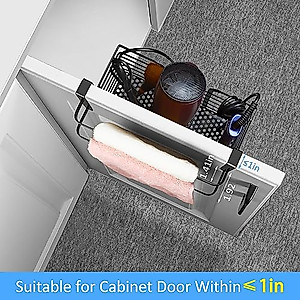 Hair Dryer Holder with Over The Cabinet Door Towel Bar,Hair Tool Organizer for Bathroom Cabinet Door Storage Organizer,Adjustable Height 3-in-1 Blow Dryer Holder,Flat Irons,Curling Irons Organizer