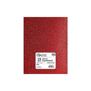 PA Paper Accents Glitter Cardstock 8.5" x 11" Red, 85lb colored cardstock paper for card making, scrapbooking, printing, quilling and crafts, 15 piece pack
