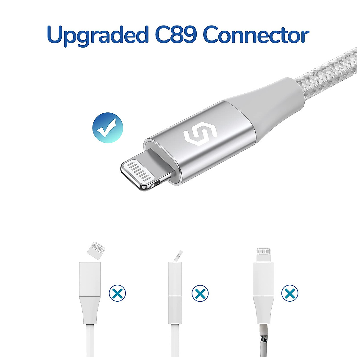 SYNCWIRE iPhone Charger Cable 10ft, [Apple MFi Certified] Long Lightning to USB Cable Double Braided Nylon iPhone Cord Compatible with iPhone 13 12 Mini 11 Pro Max XS XR X 8 7 6 Plus, Silver, 10 Foot