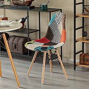 Modern Fabric Patchwork Chair with Wooden Legs for Kitchen, Dining Room, Entryway, Living Room, Set 2