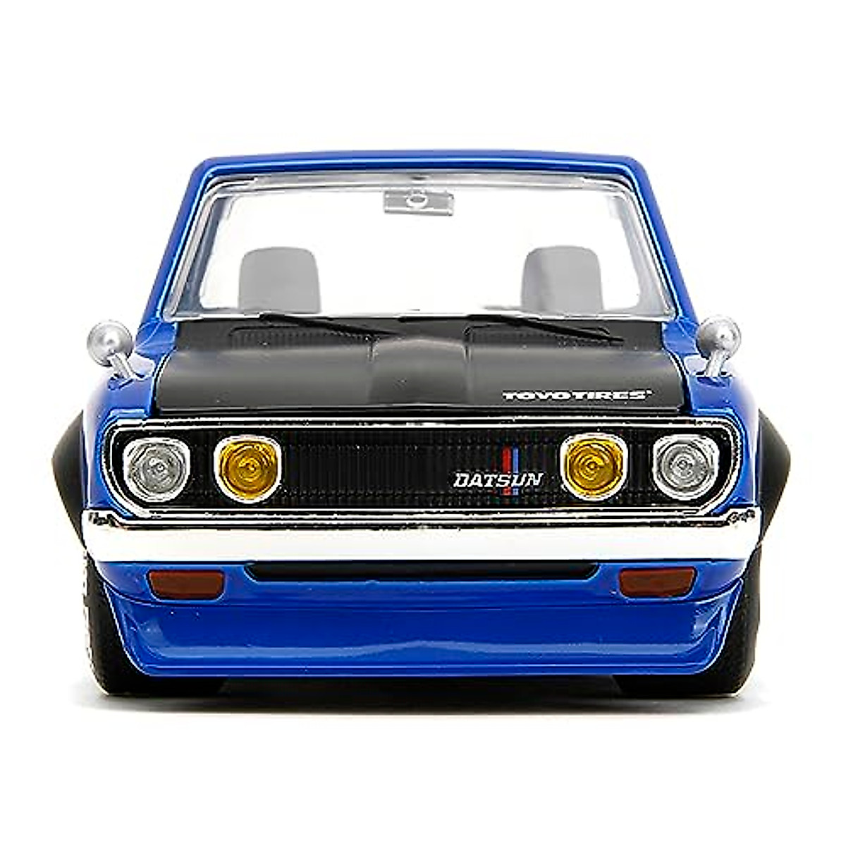1972 Datsun 620 Pickup Truck #72 Blue Metallic with Black Stripes and Hood Toyo Tires with Extra Wheels Just Trucks Series 1/24 Diecast Model Car by Jada 34193
