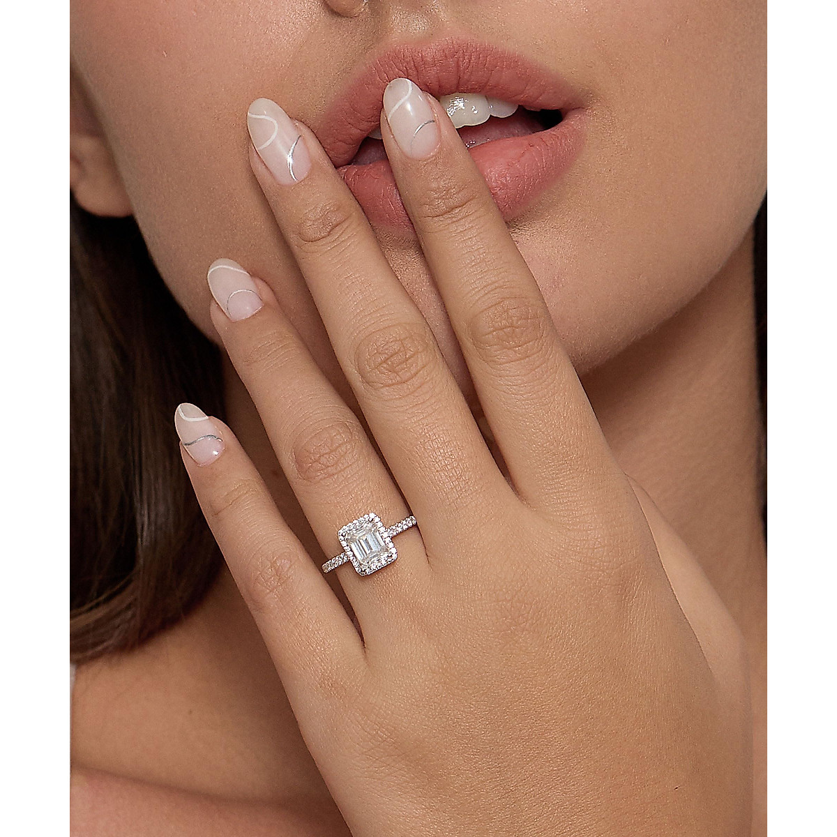 Michooyel 2ct Emerald Cut Moissanite Engagement Ring for Women D color Moissanite VVS1 Halo Sterling Silver Women Rings