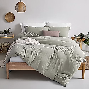 MILDLY Queen Duvet Cover - 100% Washed Microfiber Super Soft October Mist Sage Comforter Cover Set 3 Pieces Bedding Set with Zipper Closure & Corner Ties