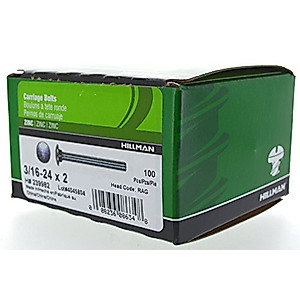 Hillman 239982 Carriage Bolt, 3/16 x 2-Inch, Steel, Zinc-Plated, Silver, 100-Pack