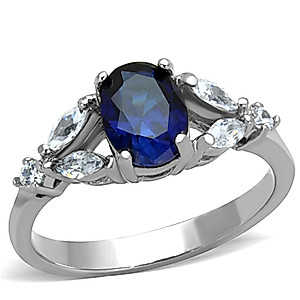 Marimor Jewelry 1.67 Carat Oval Cut Blue Montana Cubic Zirconia Stainless Steel Engagement Ring Women's Size 8
