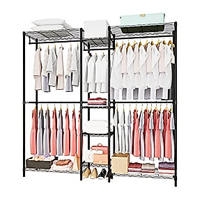 Serxis Heavy Duty Clothes Rack for Hanging Clothes, Metal Garment Rack，Large Capacity Portable Clothing Rack，Freestanding Open Wardrobe Organizer Rack, 67.0"L x 13.8"W x 75.6"H Max Load 720LBS, Black