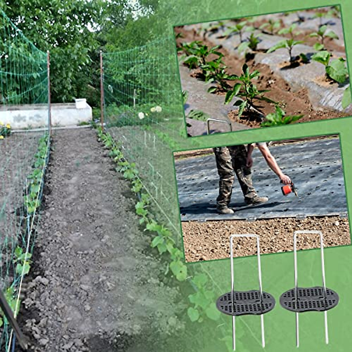 100 pcs 6 inch U-Shaped Landscape Staples and 100 pcs Fixing Gasket Sets, Garden Landscape Staples are Suitable for Outdoor Irrigation Hoses,Fixed Fences,Artificial Turf Nails and Tents.