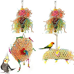 alfyng 4 Pack Bird Parrots Shredding Toys, Parakeet Chewing Foraging Shredder Toy, Bird Loofah Foraging Cage Hanging Toy for Parakeets, Cockatiels, Conures, Budgie, Lovebirds, African Grey Amazon