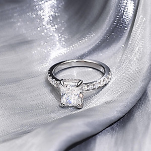 TIANYU GEMS 3.0ct Engagement Rings for Women, Sterling Silver GHI VVS Square Radiant Cut Moissanite Engagement Rings for Proposal Wedding Party Dress Costume Memorial Day (7, Silver)