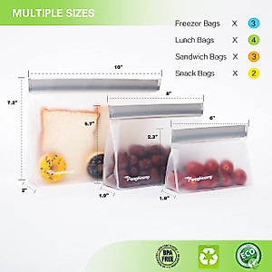 12 Reusable Food Storage Bags,STAND UP Reusable Freezer Bags,Snack,Lunch,Sandwich Ba
