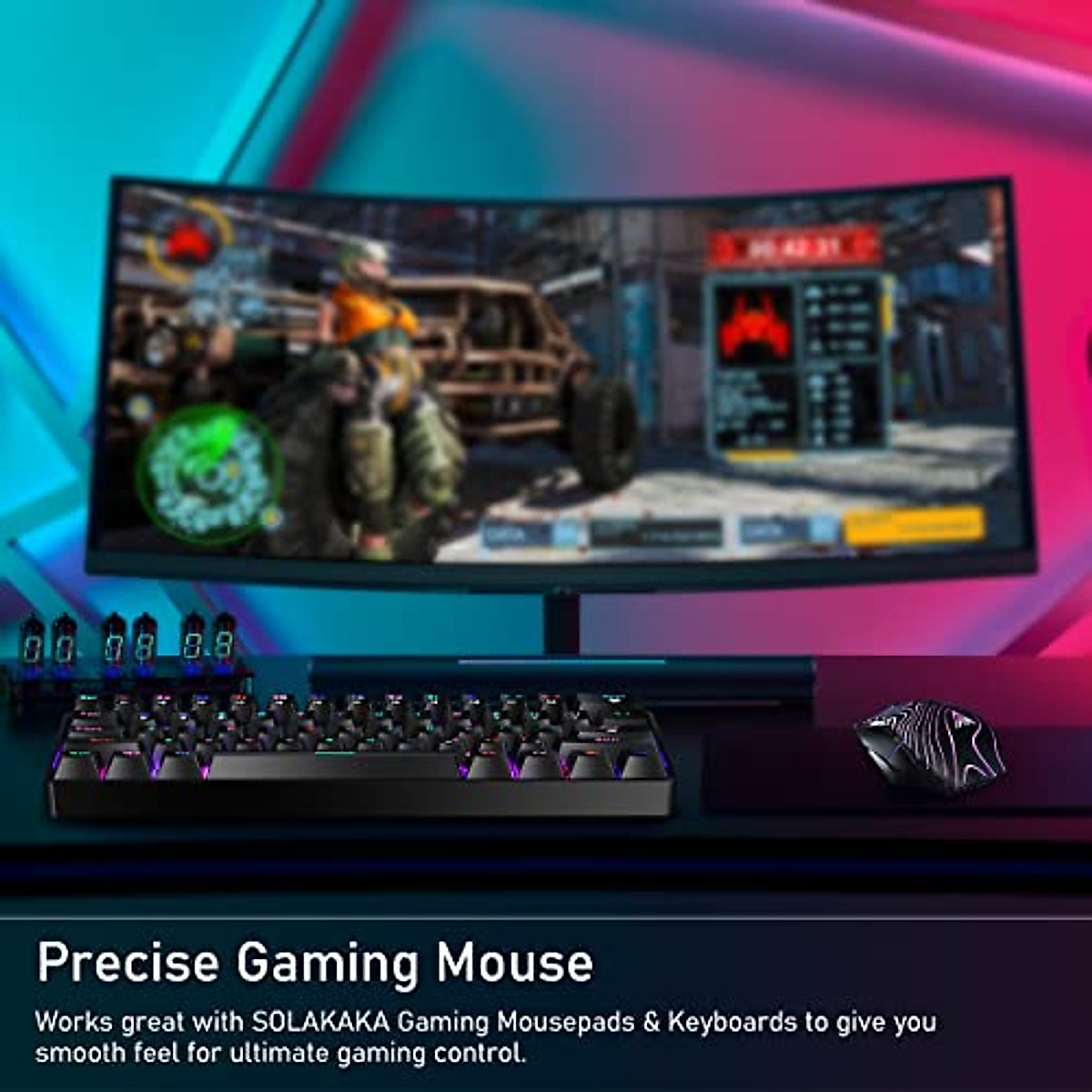 SOLAKAKA SM10 RGB Wireless Gaming Mouse with Tri-Modes (BT5.0+BT5.0+2.4GHZ),Rechargeable Wireless Mouse for Laptop/PC/Windows/Mac,Black