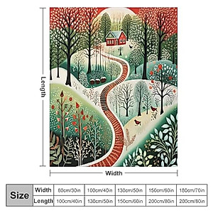 Winter Bird and Trees Blanket Happy New Year Bed Throw Blanket 40"x50" Flannel Blanket Warm Plush for Couch Sofa Bed for Adults Kids Boys Teens Gift for Kids and Adults Warm Soft Autumn and Winter