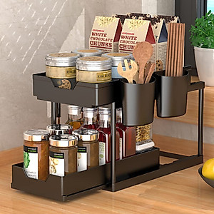Pulling type seasoning shelf Desktop storage rack (White)