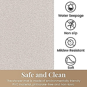 Shower Mat Bathtub Mat Non-Slip,24x16 inch, Soft Tub Mat with Drain,PVC Loofah Bath Mat (Phthalate Free) for Tub and Bathroom,Quick Drying,White