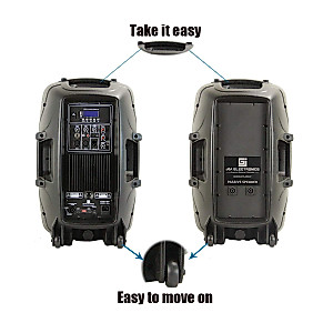 GJ JGA ELECTRONICS PA Speakers Bluetooth System 12 Inch Active & Passive Powered Speaker Wired Microphone,MP3/USB/SD/AUX Input, Dust Bag,Speaker Stands,Remote Control…