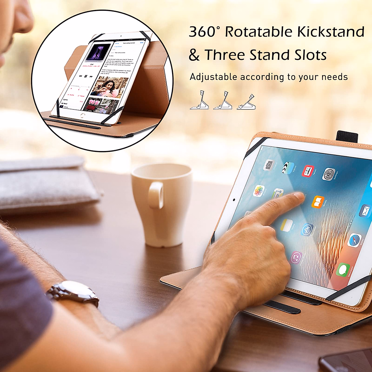 ProCase 9"-10.1" Inch Universal Tablet Case, Protective Cover Stand Folio Case for 9 10 10.1 Inch Android Touchscreen Tablet, with 360 Degree Rotatable Kickstand and Multiple Viewing Angles -Black