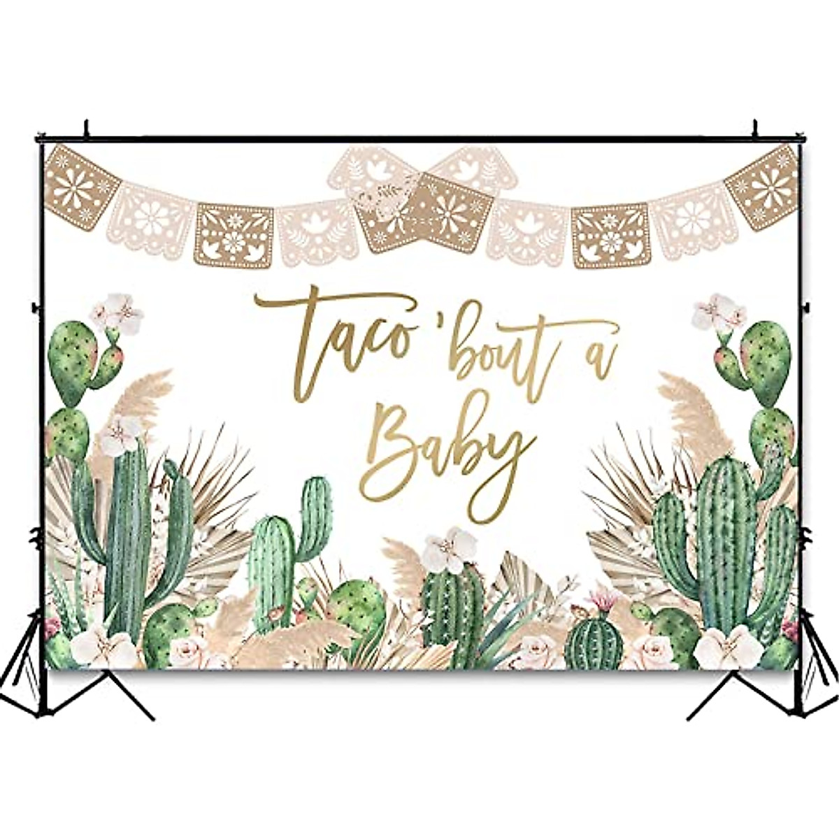Avezano Taco 'Bout A Baby Shower Backdrop Boho Fiesta Baby Shower Party Decoration Photography Background Cactus Taco Pampas Grass Gender Neutral Baby Shower Backdrops Photoshoot (7x5ft)