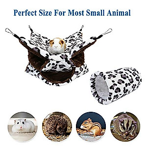 Mogoko Fleece Rat Hammock and Hideout Tunnel Set, 3 Tier Hanging Bed and Tubes for Guinea Pigs Hamster Ferret Chinchilla Cage Small Animals(White)