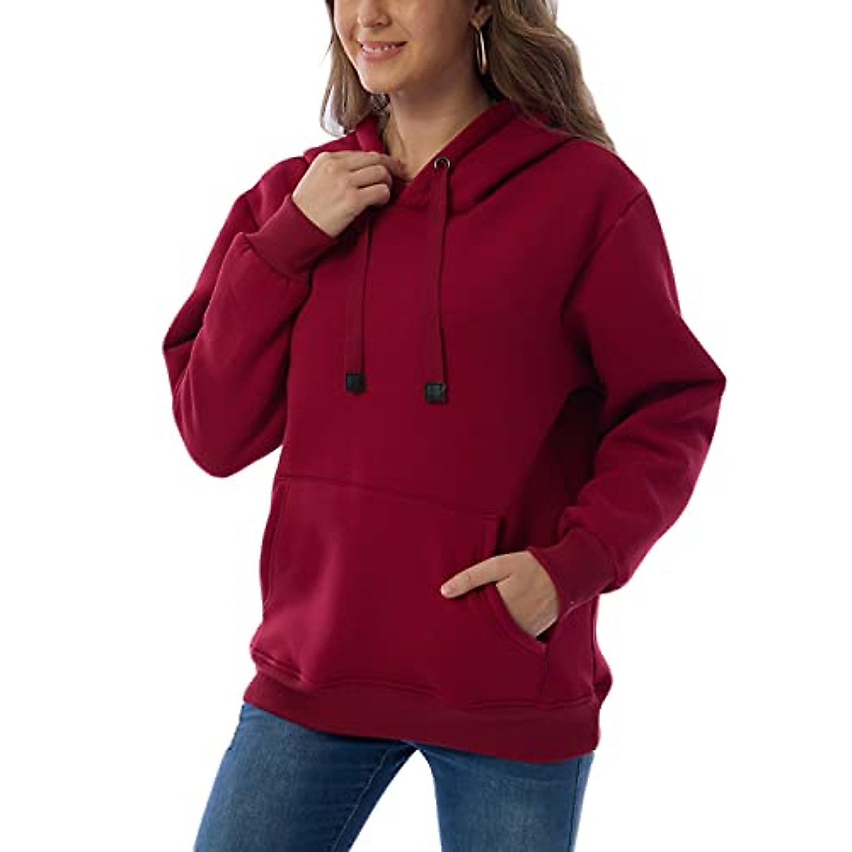 Haellun Womens Casual Winter Warm Fleece Sherpa Lined Pullover Hooded Sweatshirt (Red, Medium)
