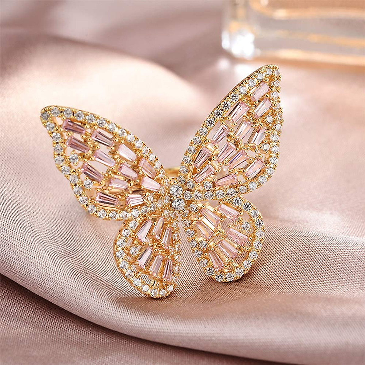 Cubic Zirconia Butterfly Ring Sparkling Crystal Bow-Knot Knuckle Ring Wedding Jewelry for Women