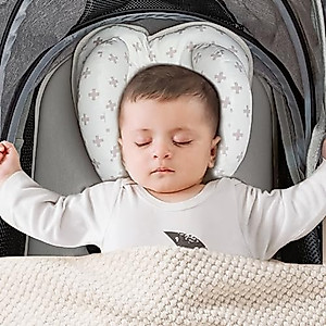 vocheer 2 in 1 Baby Travel Pillow, Baby Head Support Pillow Stroller Pillow with Banana Neck Pillow for Newborn,Light-Grey