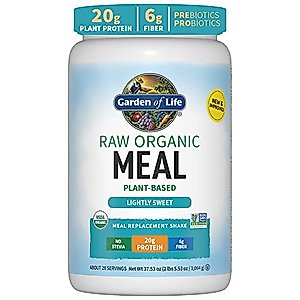 Tasty Organic Lightly Sweet Meal Replacement Shake Vegan - Garden of Life 20g Complete Plant Based Protein, Greens, Digestive Enzymes, Pro & Prebiotics for Easy Digestion, Non-GMO Gluten-Free, 2.4 LB