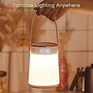 ALACRIS Bedside Lamp, Portable Nursery Night Light with Remote Control Timing and Temperature Display, Dimmable Warm Night Light for Babies Breastfeeding and Sleep Aid, Kids Alarm Clock Night Light