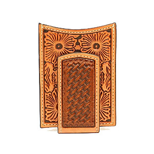 ARIAT Unisex-Adult's Floral and Basket Stamp Magnetic Money Clip Wallet, tan