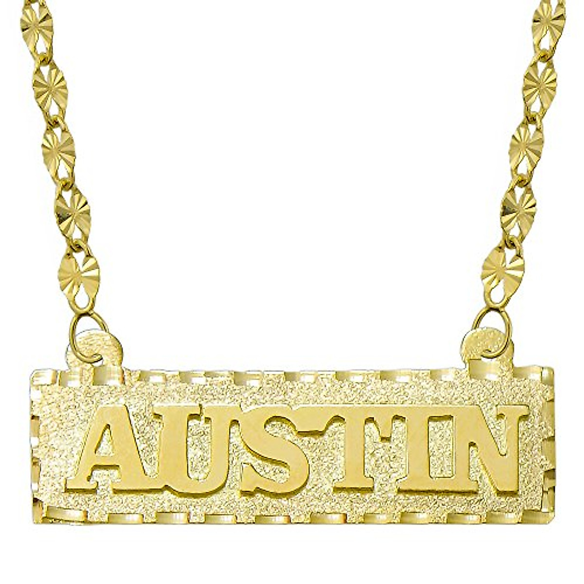 Pyramid Jewelry 14K Yellow Gold Personalized Name Plate Necklace - Style 1 (20 Inches, Twisted Star Chain)