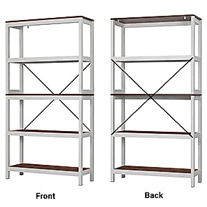 Spirich Home 5 Tier Bookshelf, Tall Industrial Wood Bookcase, Modern Storage Book Shelf for Bedroom, Living Room and Home Office, Rustic Brown