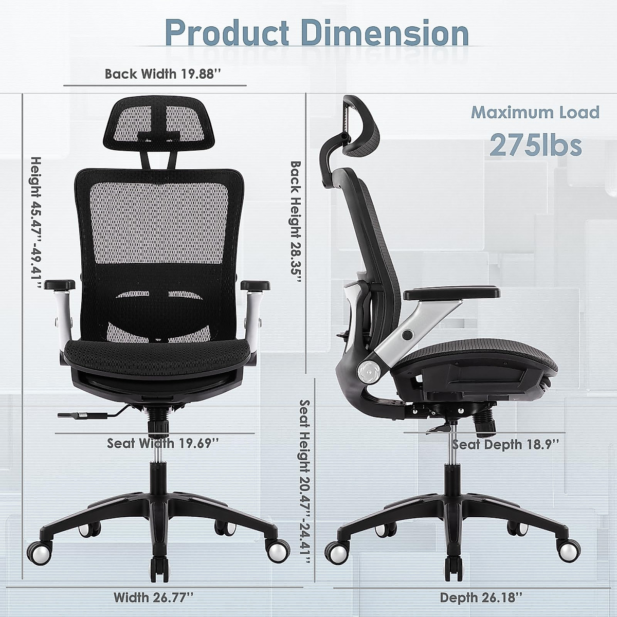 COLAMY Office Chair-Ergonomic High Back Computer Chair with Padded Flip-up Arms, Executive Leather Desk Chair Thicken Seat, Upgraded Casters for Swivel Rolling, Home Office Chair for Adult-Black