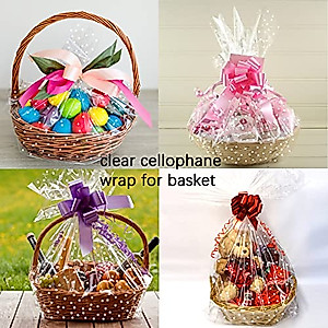 Giiffu 148Ft Clear Cellophane Wrap Roll (Folded 34''x148Ft) Irregular White Dot Florist Paper Wrapper 3 Mil Thicken Long Film Large Gift Wrapping Paper for Flower Gift Baskets Wrap