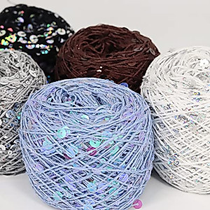 SYLALE 50G Acrylic Handmade Knitting Yarn Cotton Wool Crochet Yarn 3mm + 6mm Sequin Thread DIY Yarn for Crocheting (Color : Blue)