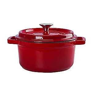 OLLAKOK 2.5 QT Enameled Dutch Oven Pot with Lid Enameled Cast Iron Dutch Oven with Dual Handles Heavy Duty Cast Iron Pot for Family (Red)