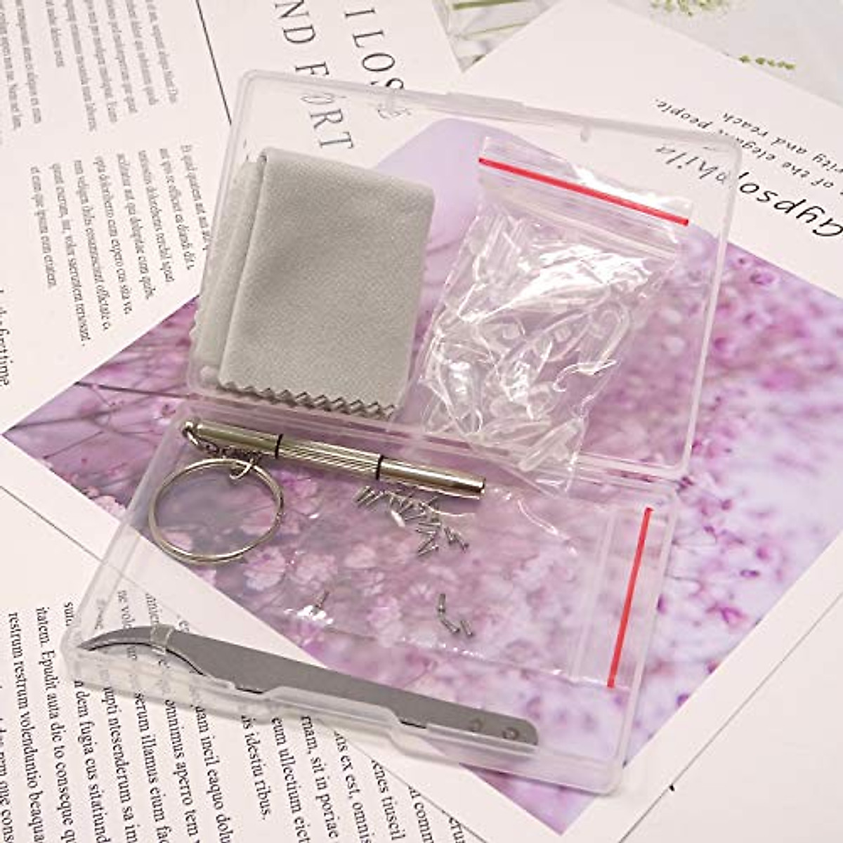 Honbay 10 Pairs 15mm Anti-Slip Silicone Screw-in Eyeglass Nose Pads Air Chamber Nose Pads Eyeglass Repair Kit(Nose Pads + Screws + Screwdriver + Tweezer + Cleaning Cloth + Storage Case)