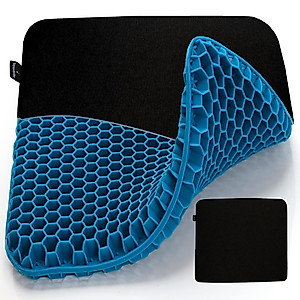 Gel Seat Cushion for Long Sitting - Honeycomb Cooling Pad with 1.2" Inches of Gel Padding & Padded Cover for Driving, Office Chair, Car or Wheelchair - Sciatica, Tailbone and Pressure Relief Pillow
