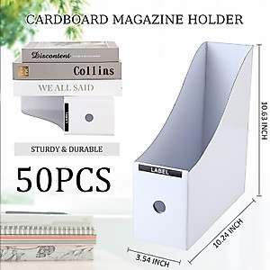 50 Pcs Cardboard Magazine Holder Magazine File Holder Magazine Storage Box Document Magazine File Organizer with 50 Pcs Labels for School Office Home Supplies (White)
