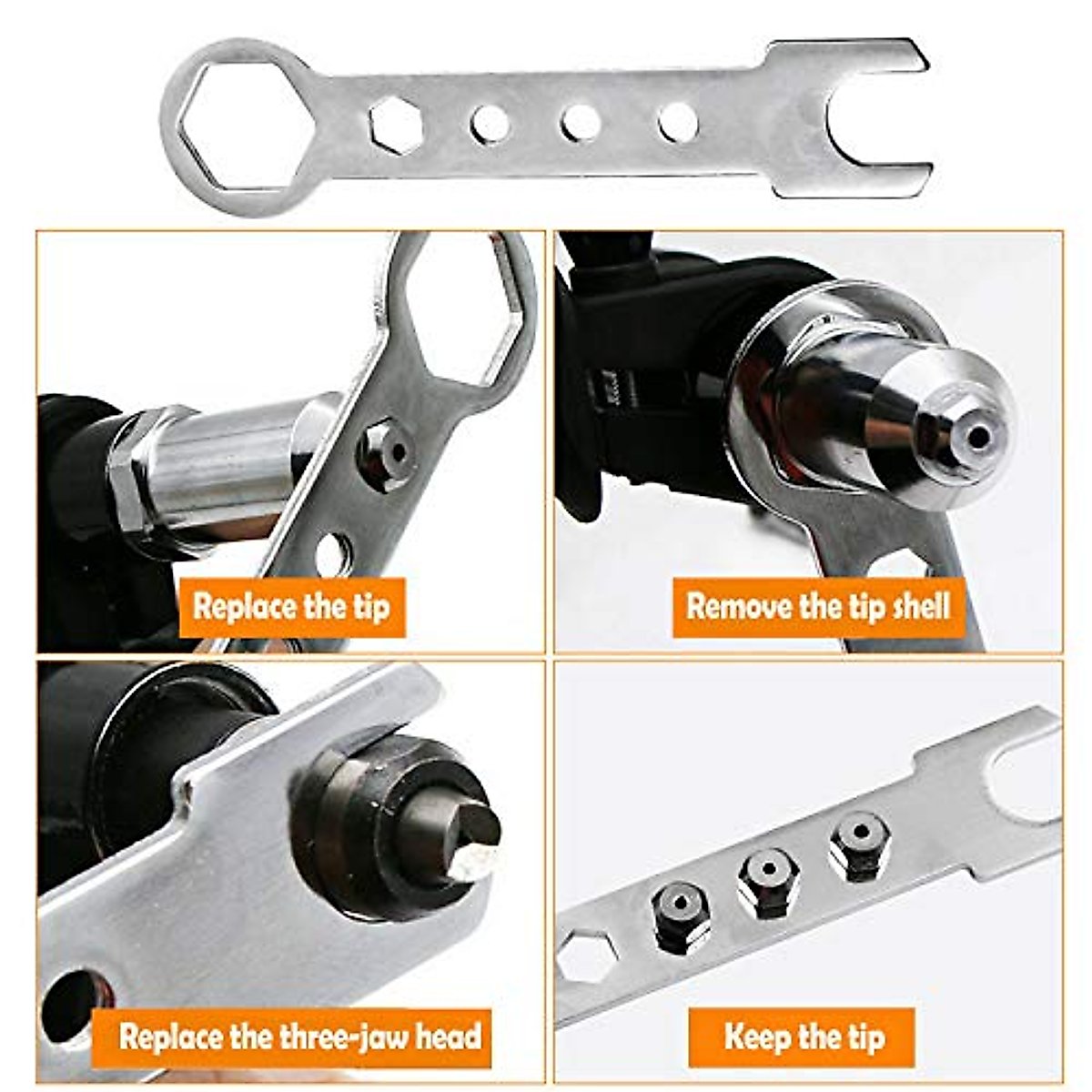 METAWELL Professional Portable Rivet Gun Adapter Kit with Electric Rivet Nut Gun Adaptor Insert Cordless Power Drill Tool Kit- 4 Pcs Different Matching,Drill Adapter with Handle and Wrench