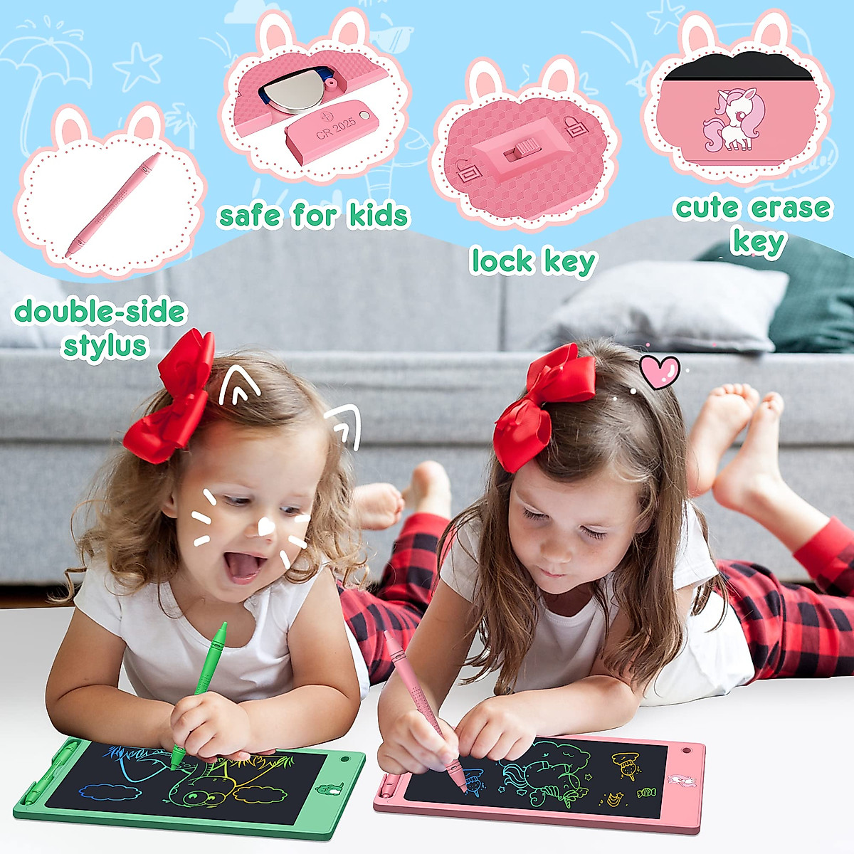 FLUESTON LCD Writing Tablet for Kids,Drawing Tablet for Boys Girls 3 4 5 6 7 8 Year,8.8 Inch 3pcs in 1 Pack Drawing Pad Toy Christmas Birthday Gifts for Toddler,Doodle Board Cute Dinosaur Unicorn