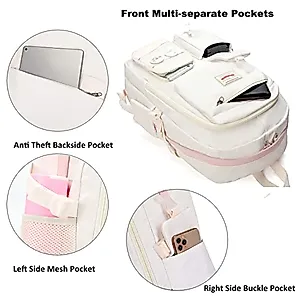 HIDDS Laptop Backpacks 15.6 Inch School Bag College Backpack Anti Theft Travel Daypack Large Bookbags for Teens Girls Women Students (Off-white)