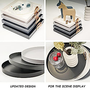 Tynulox Plastic Serving Tray with Leather Handle, Round, Black,10.2x10.2x1 Inch, 1 Pcs